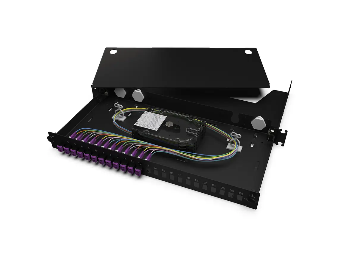 Corning Everon® LAN1 Fibre Housing Front panel loaded with LC Duplex ...